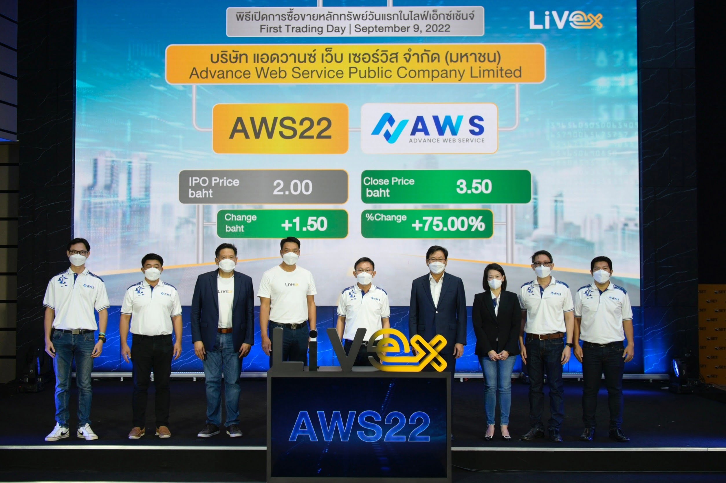 AWS22 หุ้นตัวแรก LiVEx เปิดเทรดวันแรก 3.50 บาท สูงกว่า IPO 75% : อินโฟเควสท์