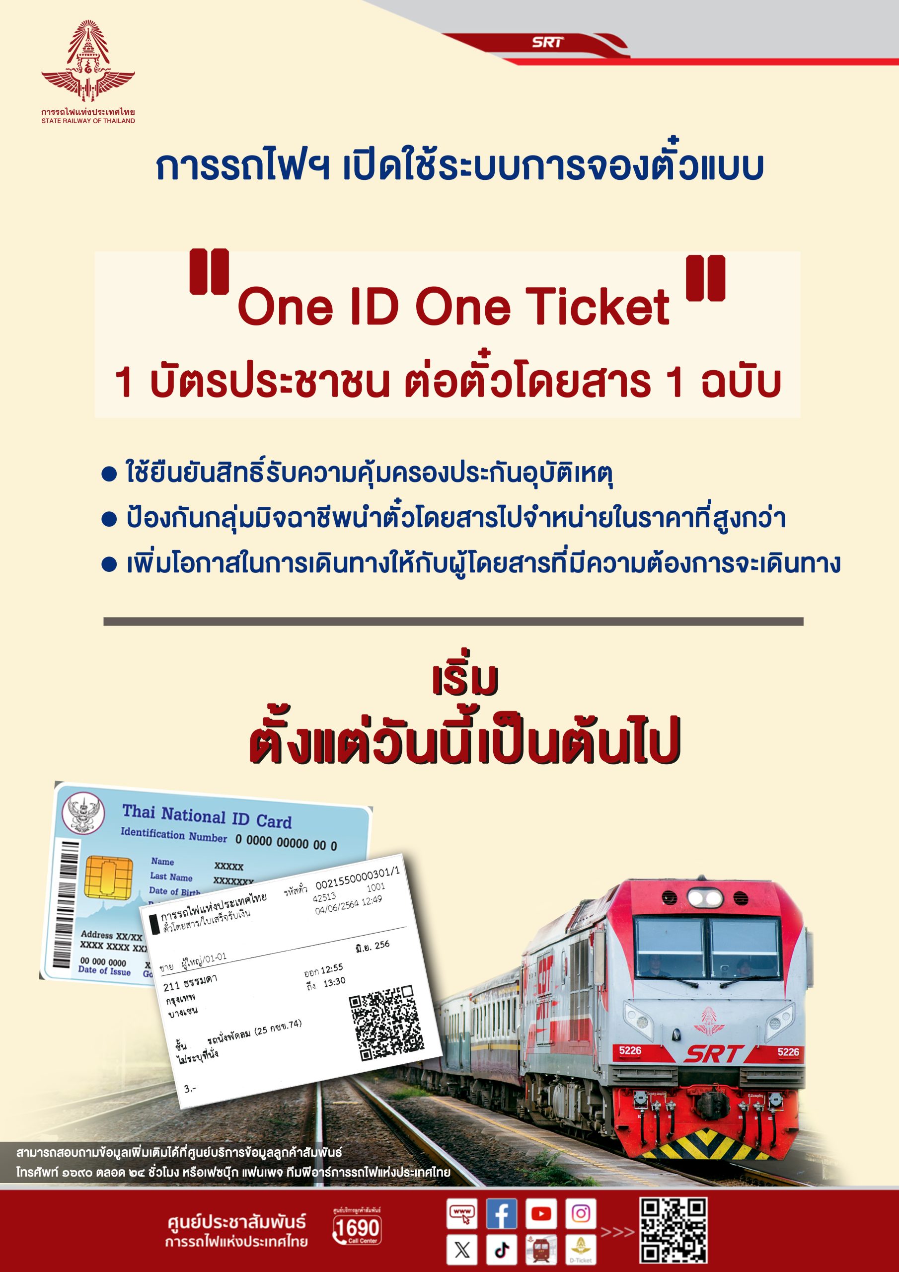 เปิดจองตั๋วรถไฟ "One ID One Ticket" ตั้งแต่วันนี้ระบุตัวตนเสริมความ ...