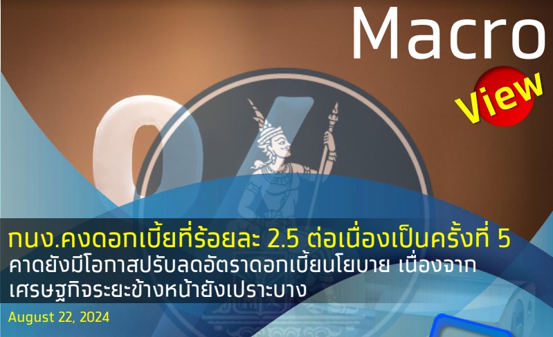 SCB EIC มองจังหวะกนง.เริ่มลดดอกเบี้ย Q4/67 ก่อนทยอยลดอีกครั้ง Q1/68 : อินโฟเควสท์